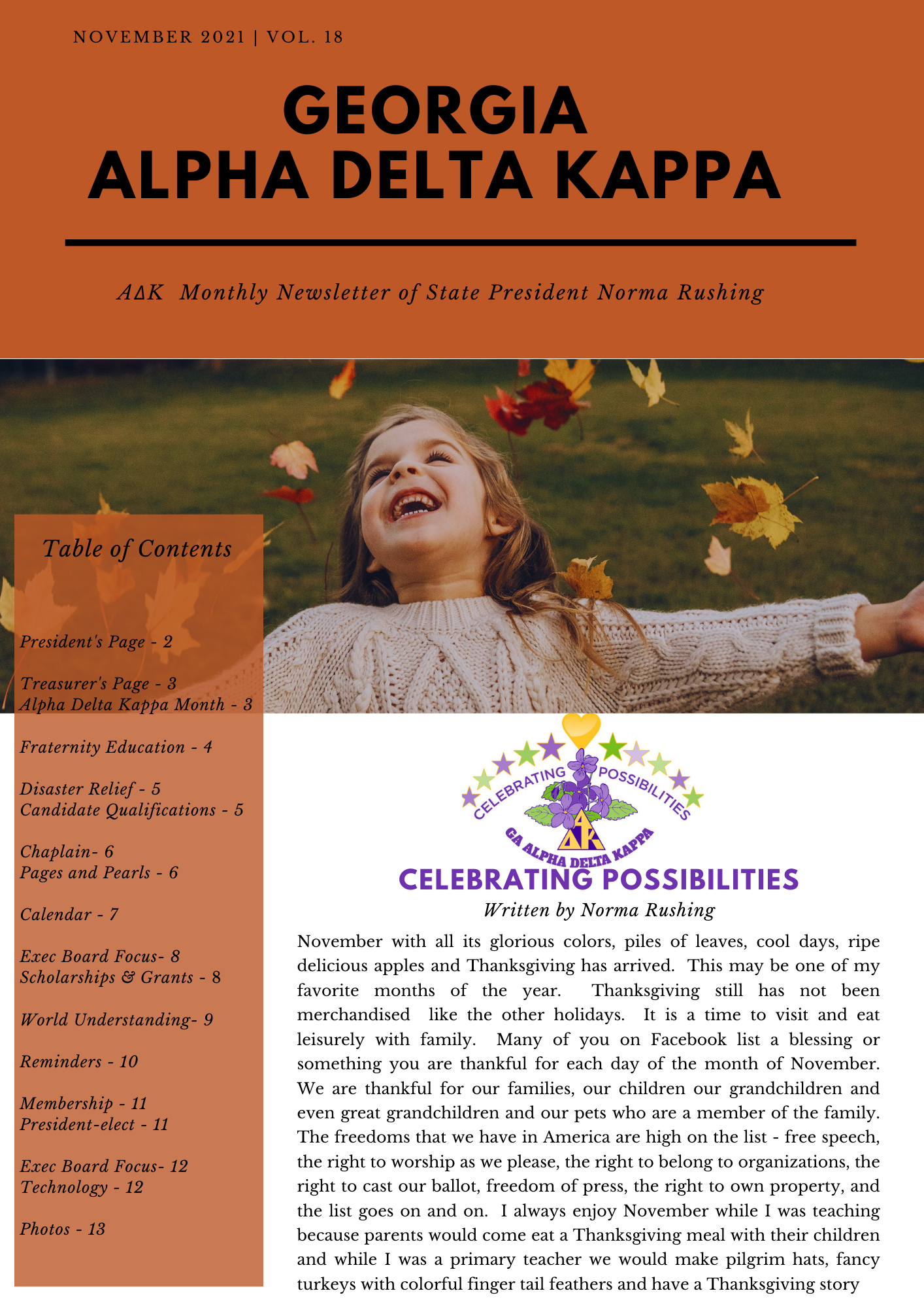 November Newsletter – Georgia Alpha Delta Kappa