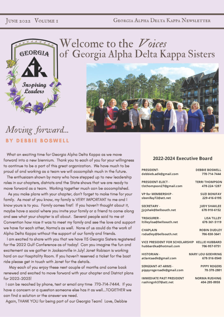 State President Debbie Boswell’s GA Voice Newsletter – Georgia Alpha ...